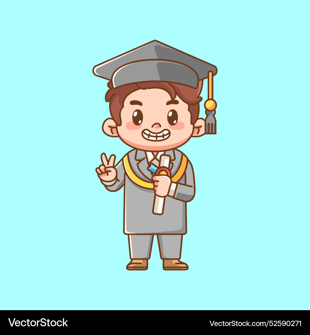 Cute graduation boy peace gesture kawaii chibi Vector Image