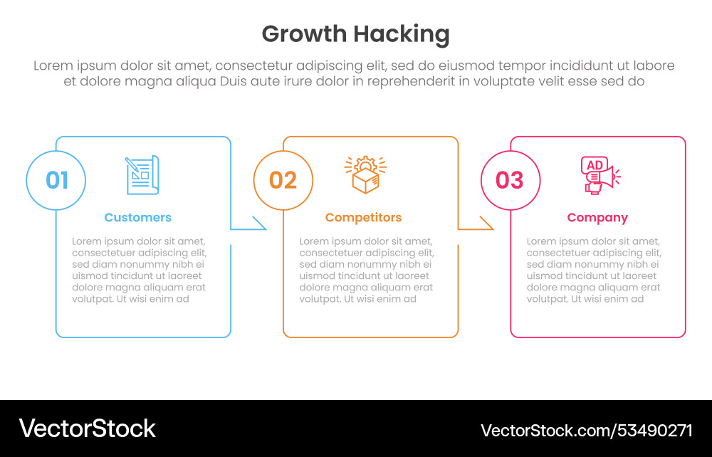 Growth hacking infographic 3 point with box Vector Image