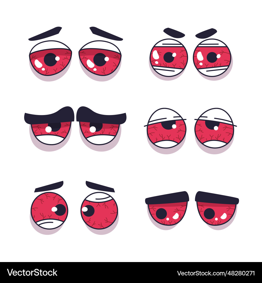 Hand drawn red eyes cartoon isolated on white Vector Image