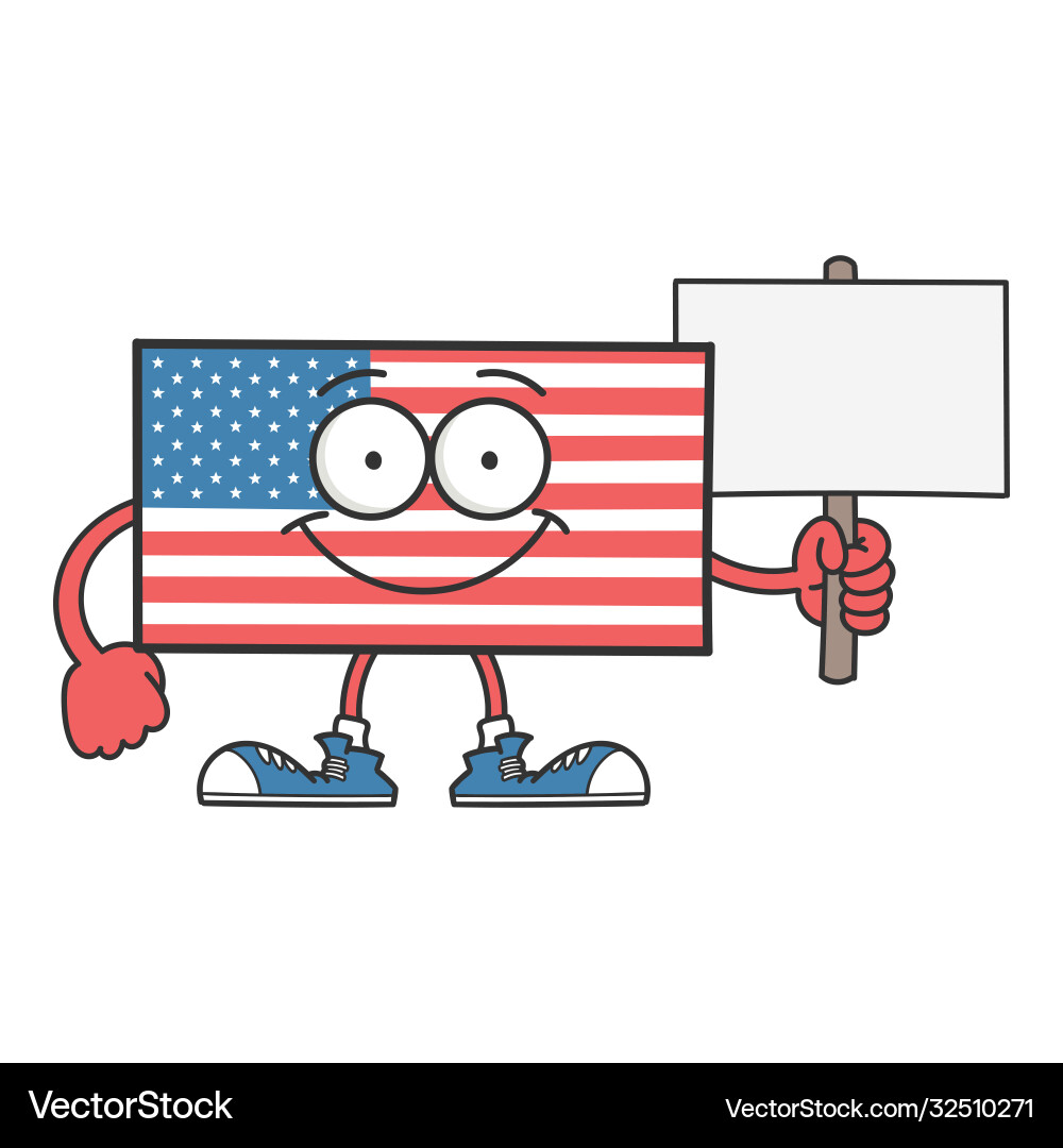 Happy smiling american flag cartoon character Vector Image