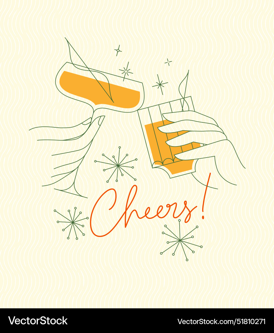 Poster with clinking glasses in retro style yellow