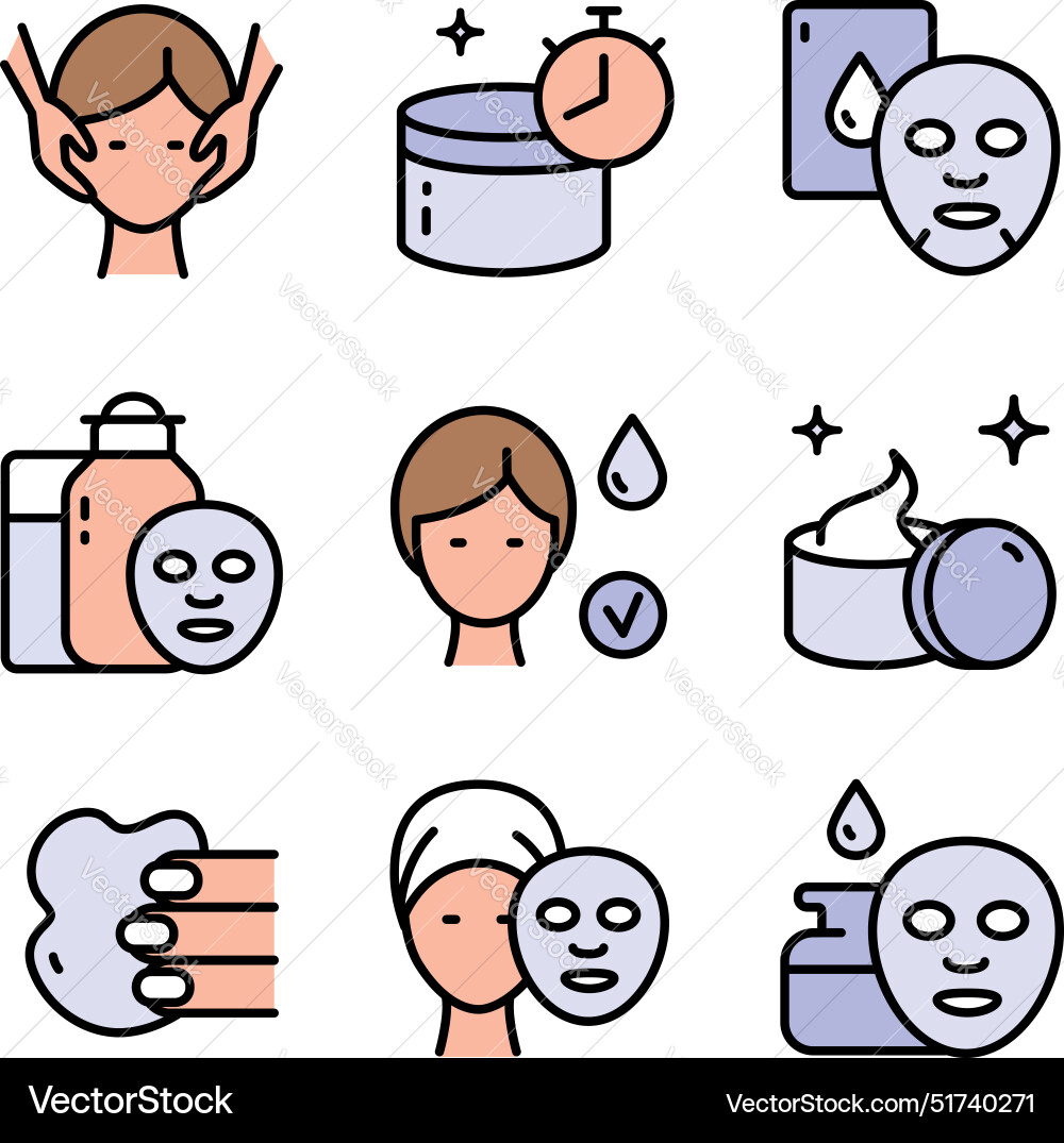 Skin care icons set makeup removal Royalty Free Vector Image