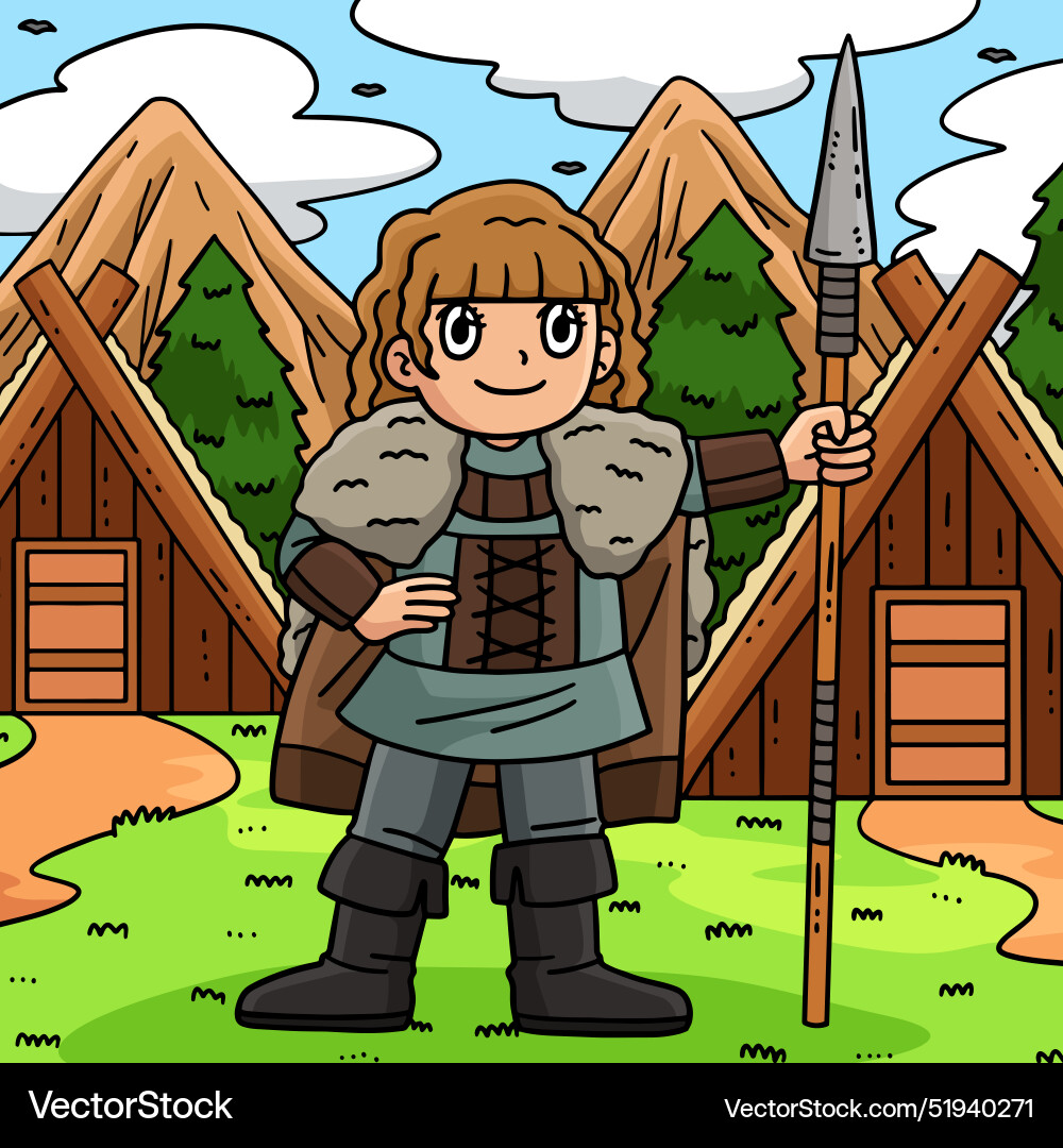 Viking with a spear colored cartoon Royalty Free Vector