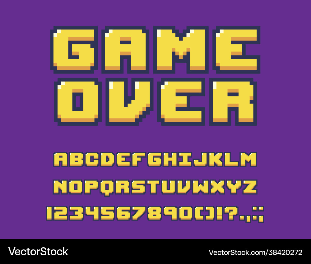 8-bit game font type with letters numbers digits Vector Image