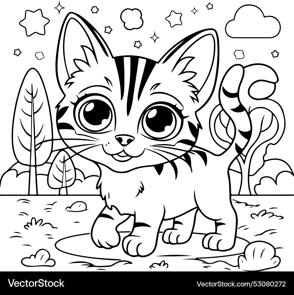 A cat themed coloring page line 7 Royalty Free Vector Image