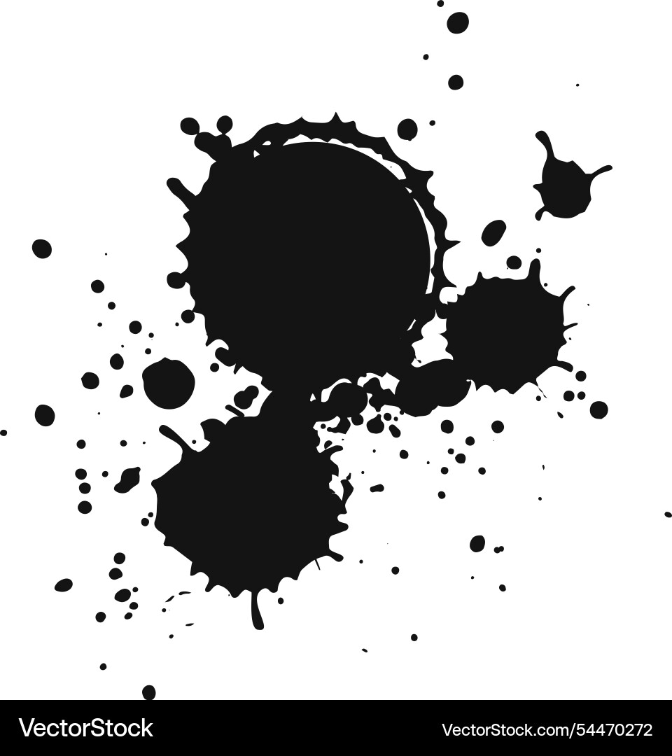 Black ink splatters create various abstract shapes