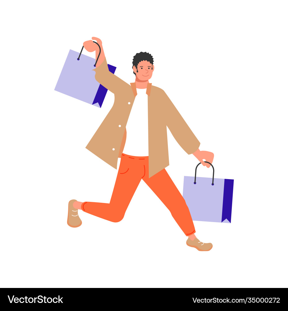 Man buyer runs with packages Royalty Free Vector Image
