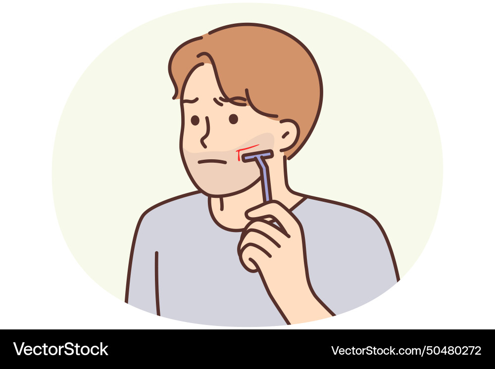 Man using manual razor cuts himself during morning