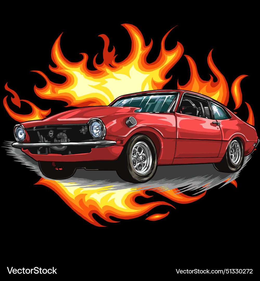 Red drag racing car with orange strip Royalty Free Vector