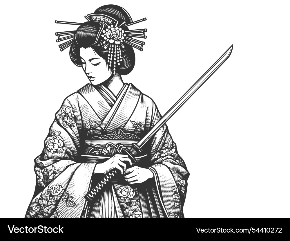 Samurai woman in traditional kimono Royalty Free Vector