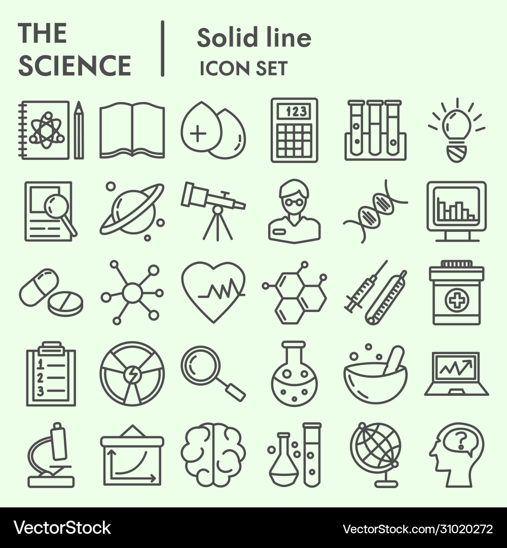 Science line icon set research symbols Royalty Free Vector