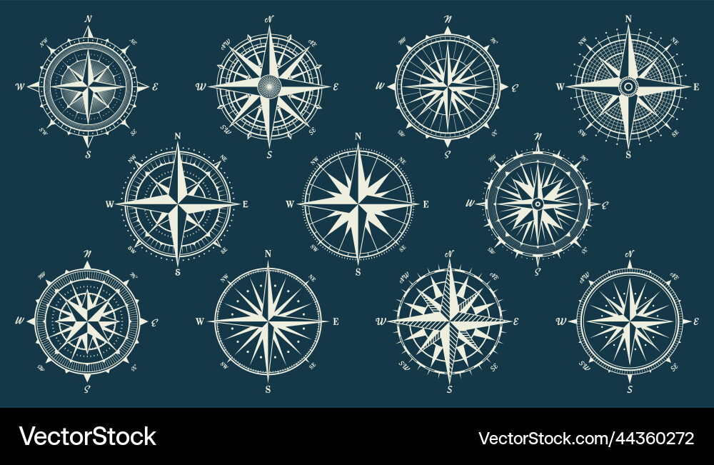 Vintage marine wind rose nautical chart Royalty Free Vector