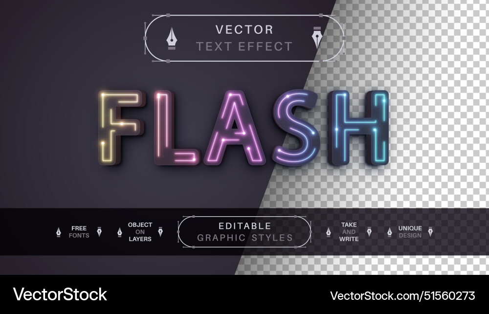 Flash - editable text effect font style Royalty Free Vector