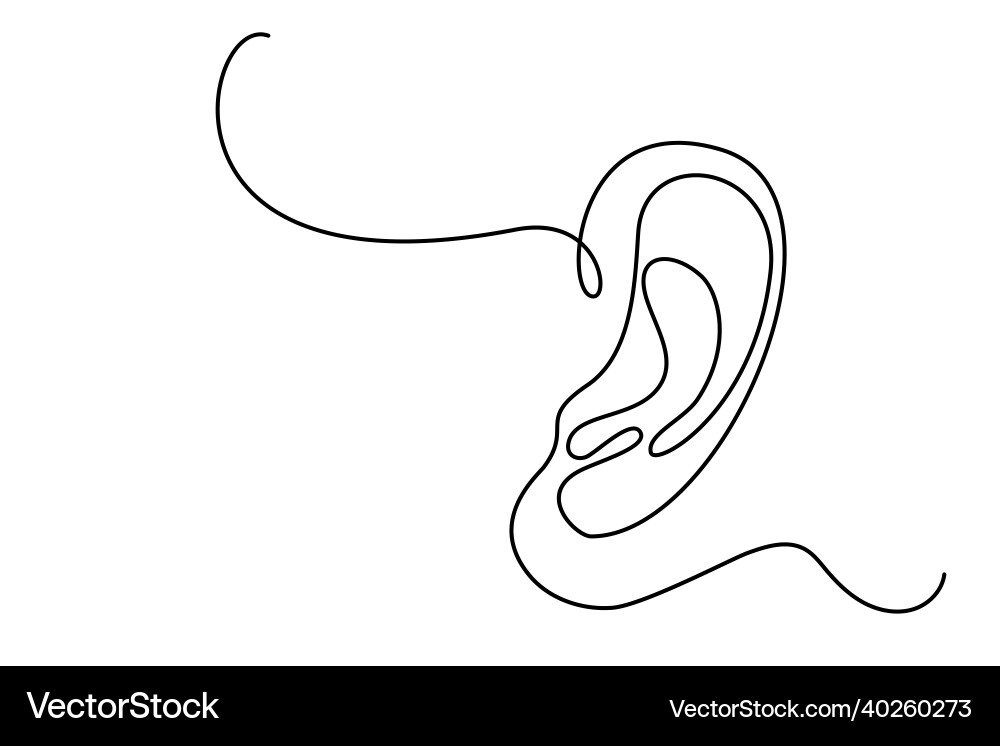 Human ear continuous one line drawing Royalty Free Vector