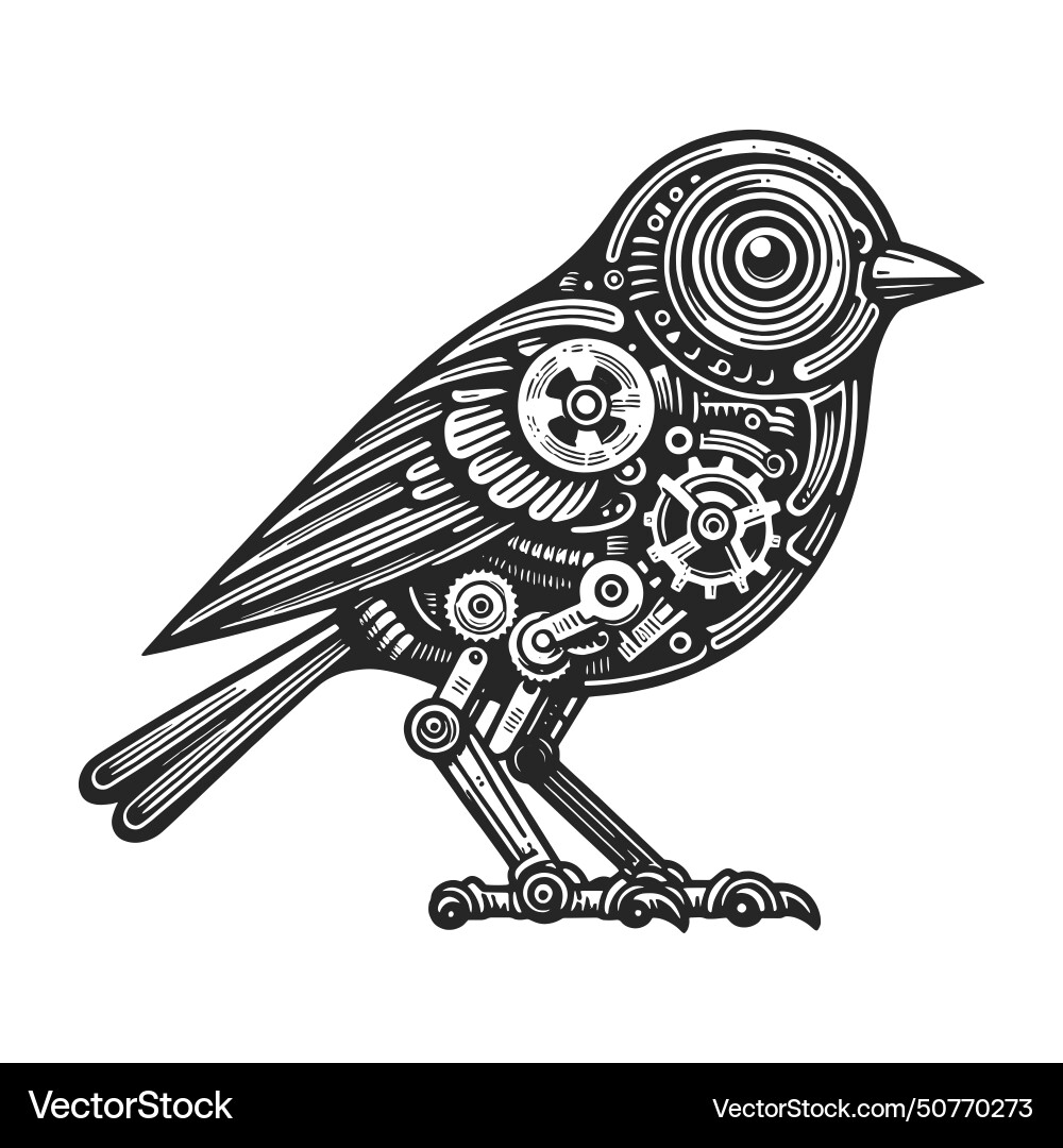 Mechanical bird engraving Royalty Free Vector Image