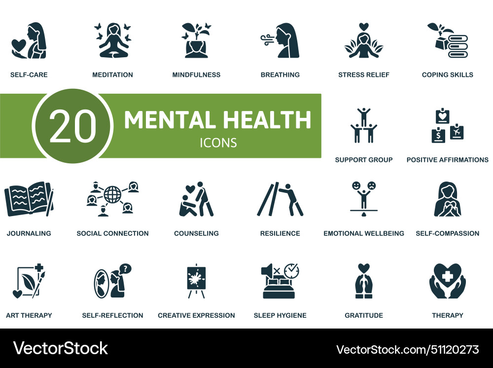 Mental health set creative icons Royalty Free Vector Image