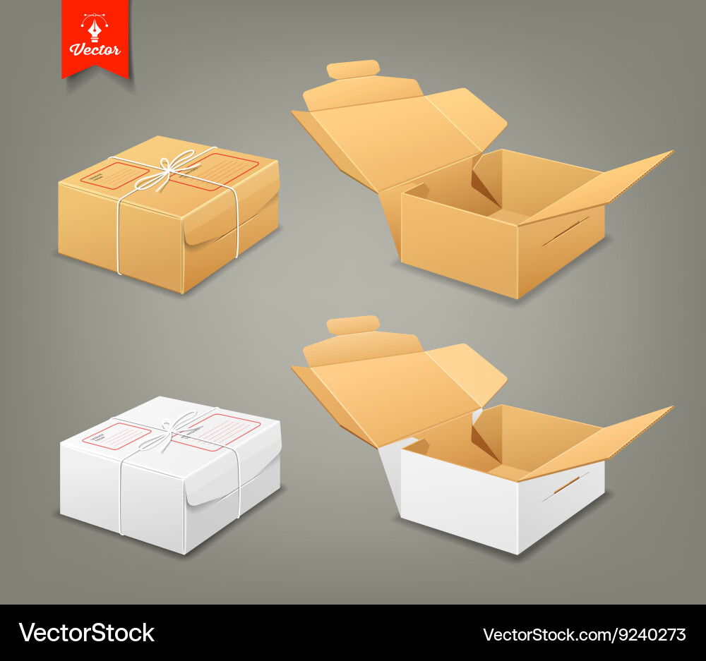 Parcel boxes brown and white box collections Vector Image
