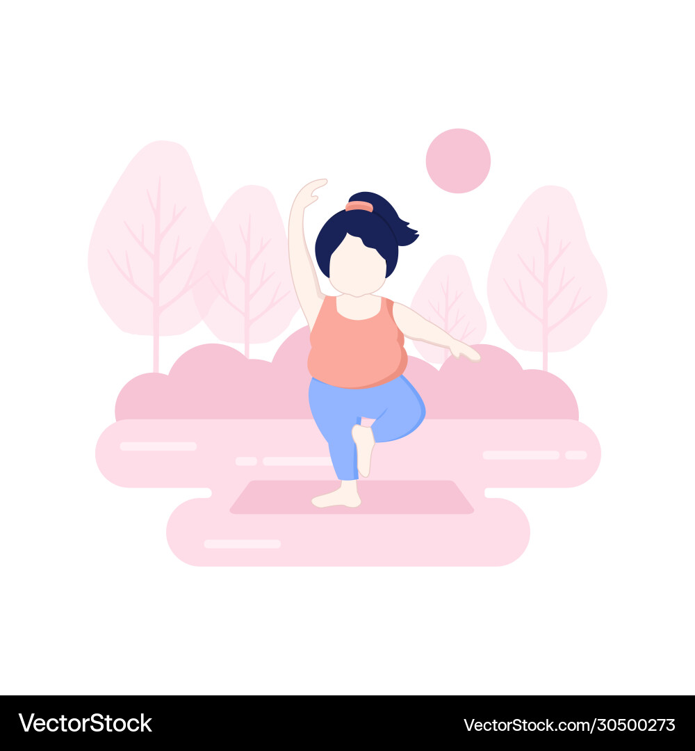 Plus size girl doing yoga cartoon Royalty Free Vector Image