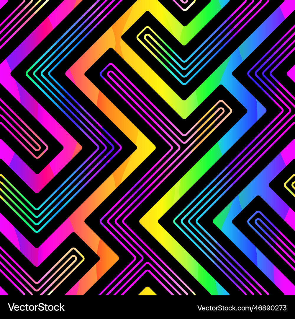 Rainbow neon maze seamless pattern Royalty Free Vector Image