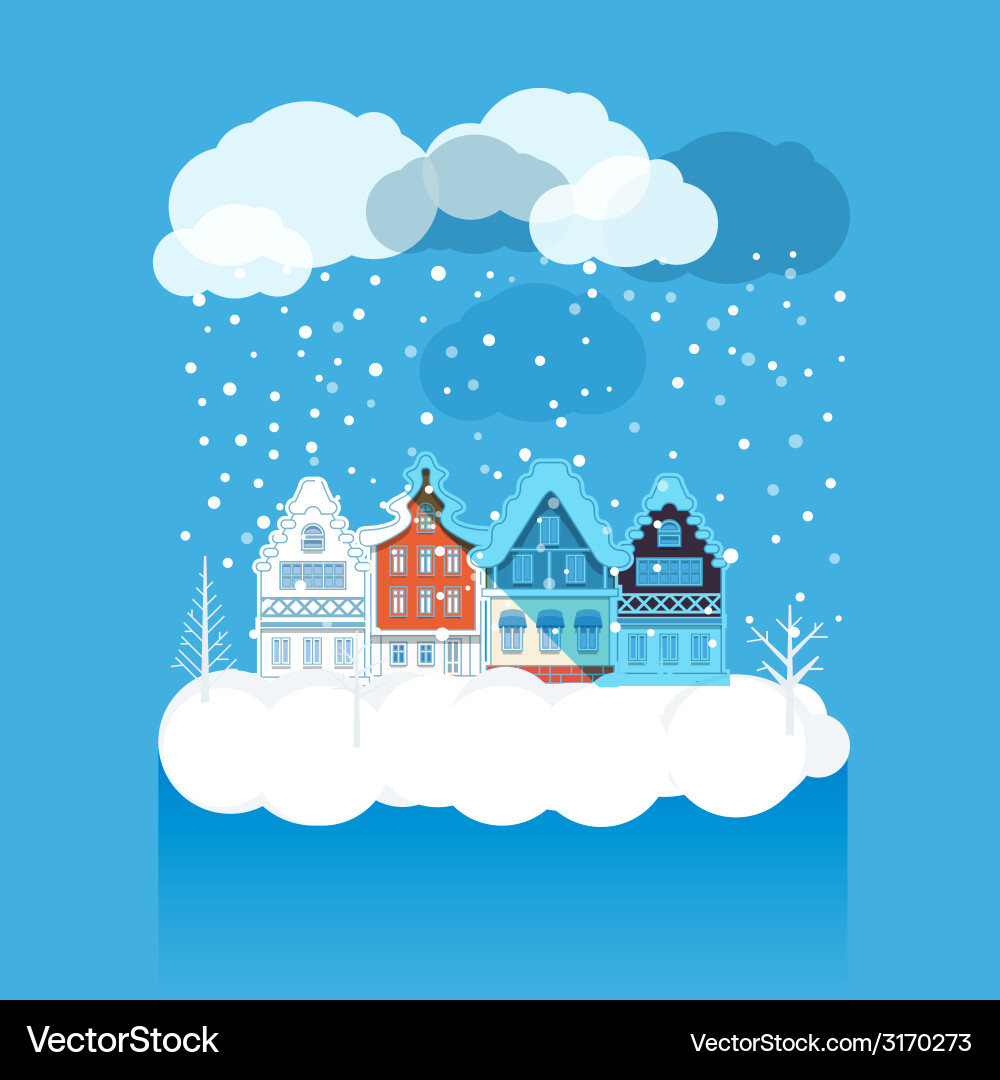 Vintage buildings with snowfall on winter Vector Image