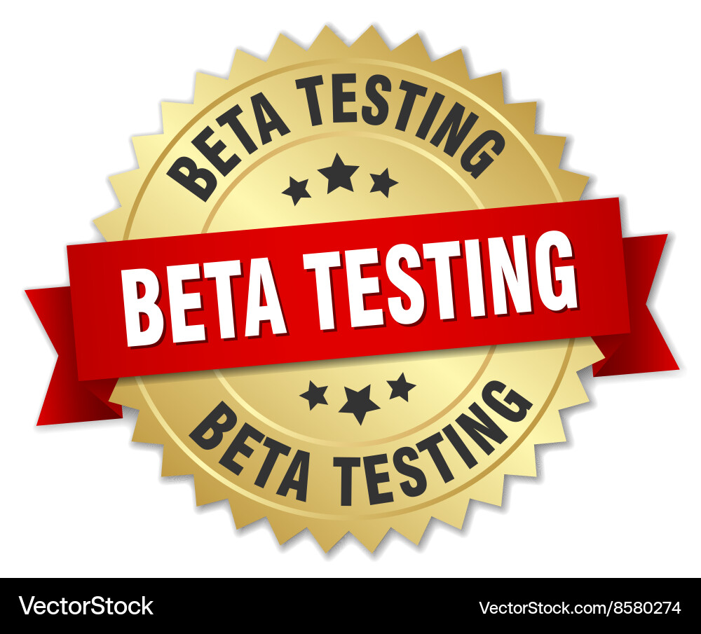Beta testing 3d gold badge with red ribbon Vector Image