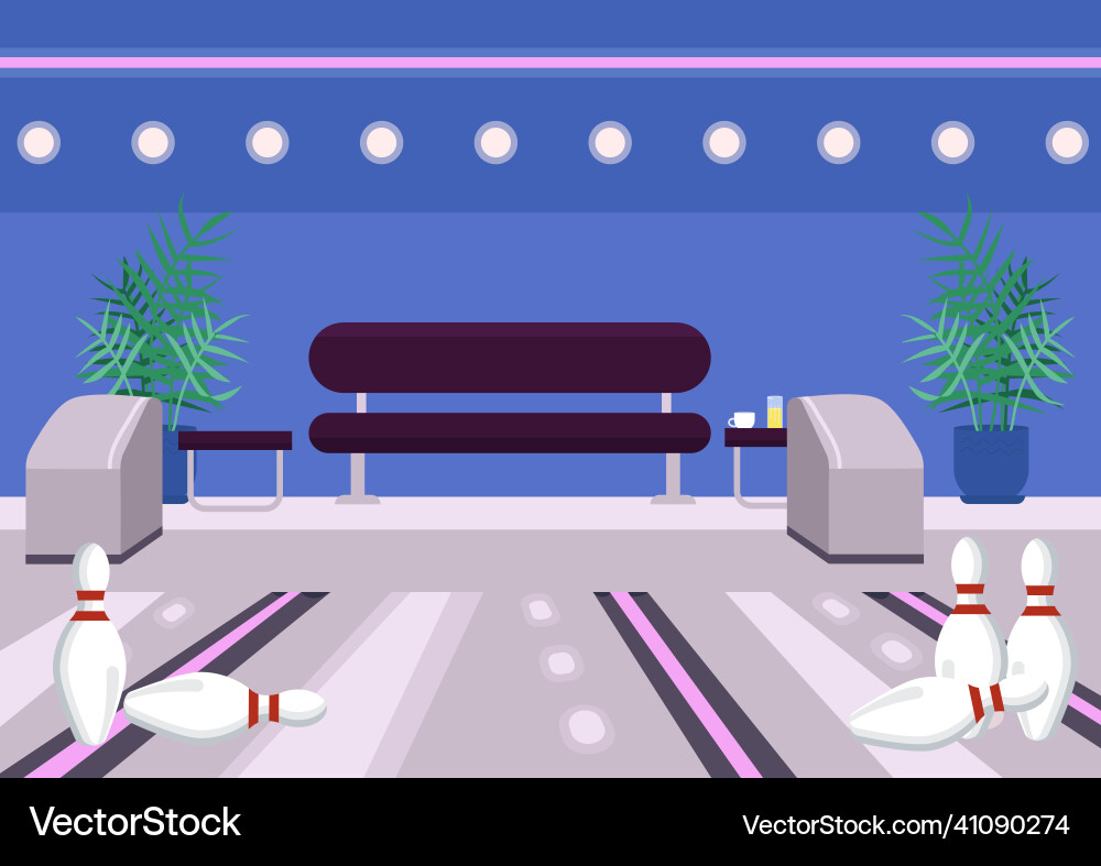 Bowling center flat color Royalty Free Vector Image