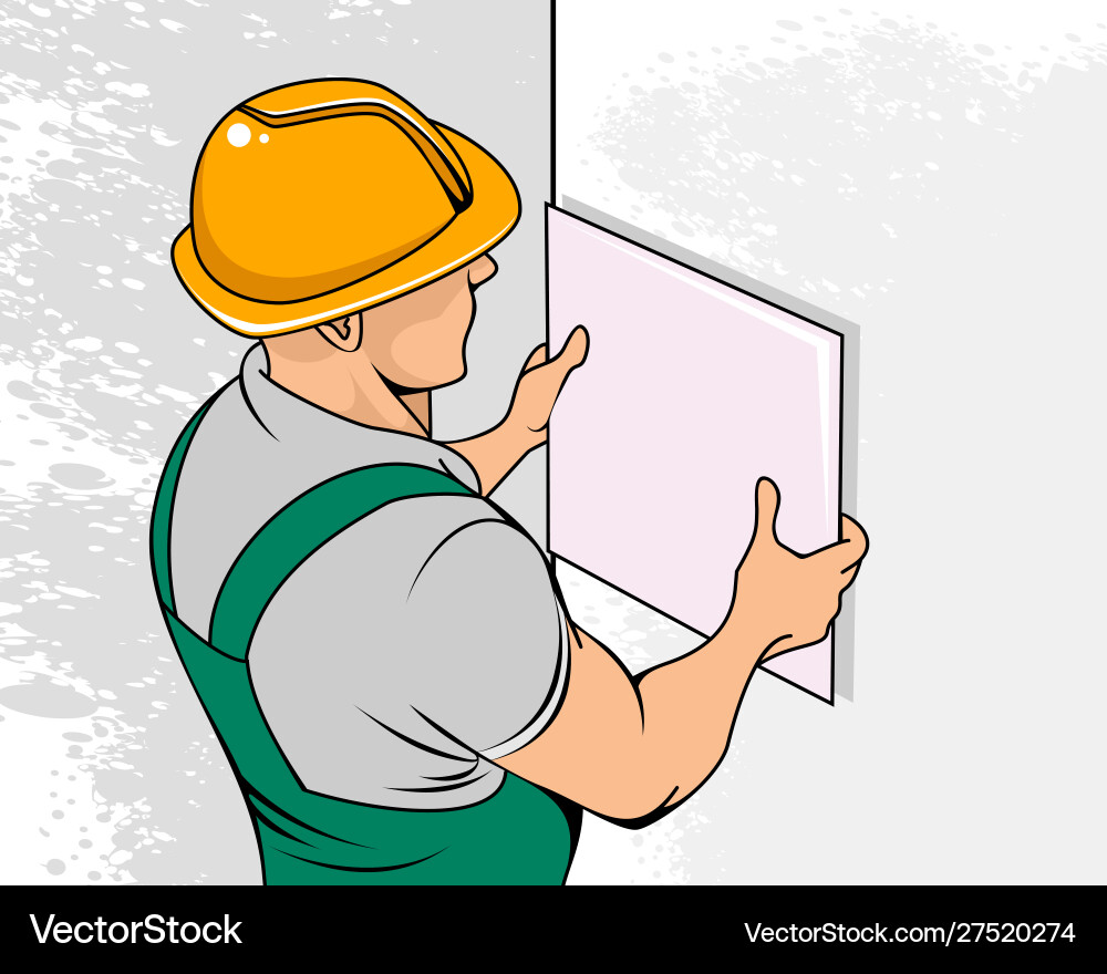 Builder laying tile Royalty Free Vector Image - VectorStock