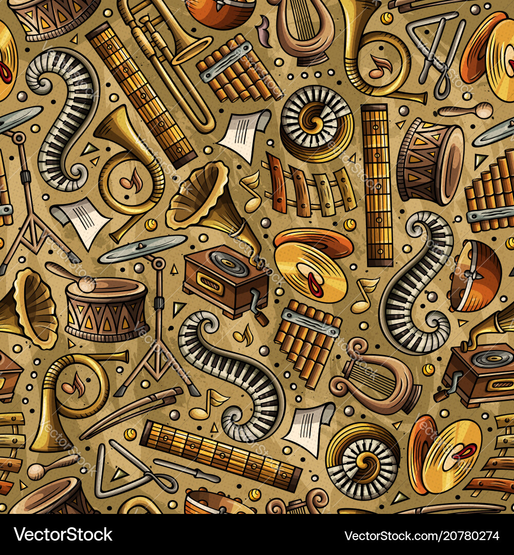Cartoon hand-drawn classic music seamless pattern Vector Image