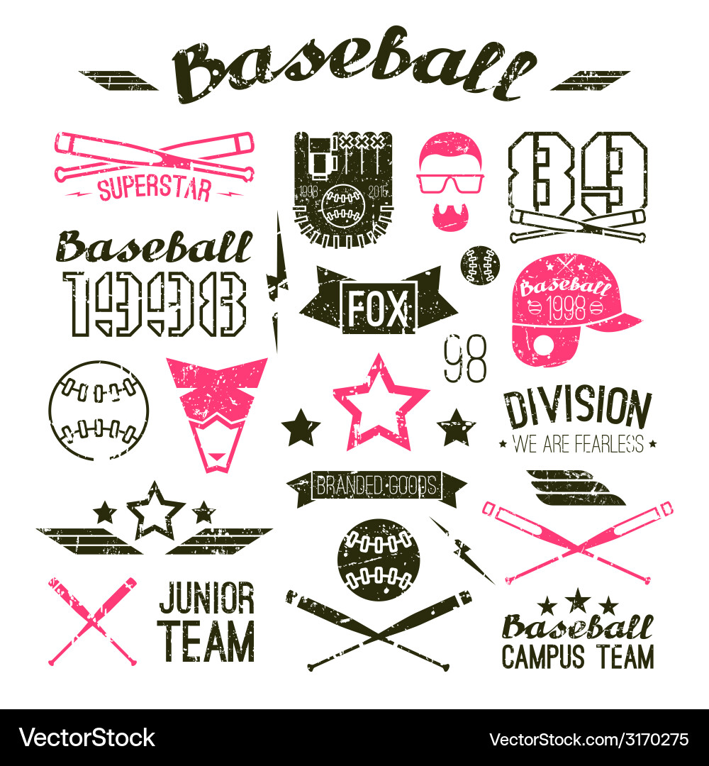 Baseball Team Icons - Retro Style Royalty Free Vector Image