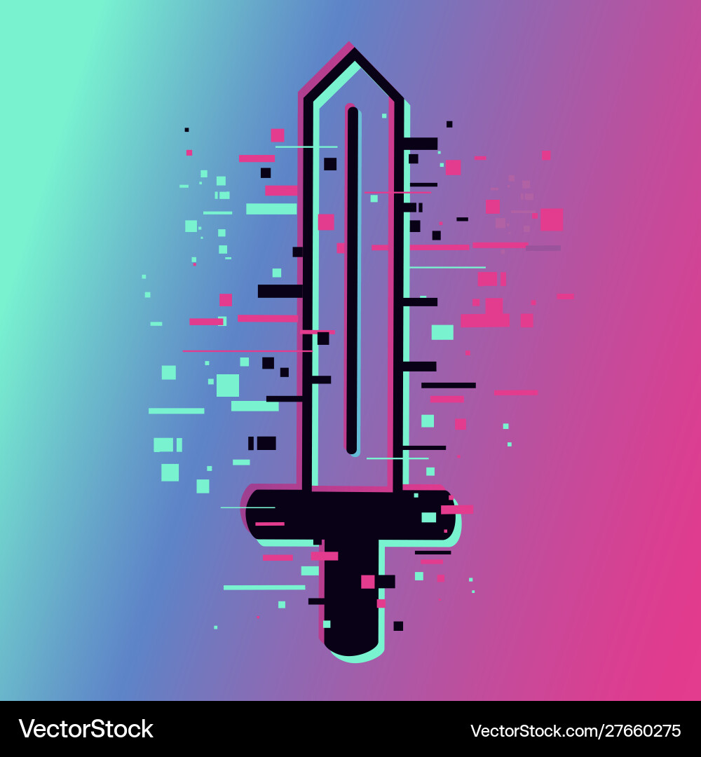 Cyber sword video game emblem with glitch Vector Image