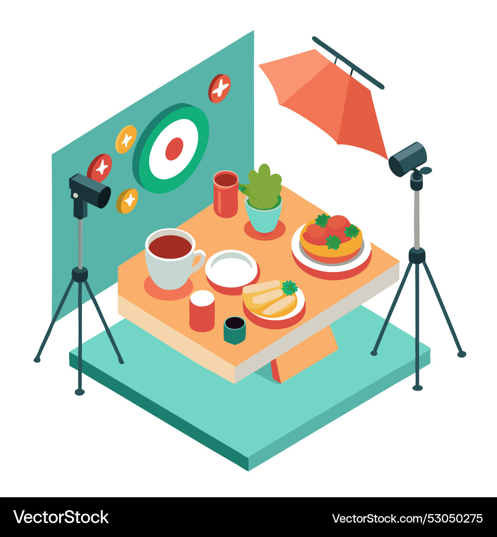 Elevated view from above food photography studio Vector Image