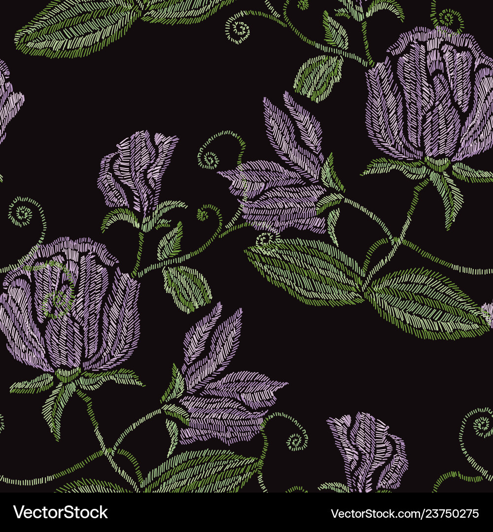 Embroidery floral seamless pattern Royalty Free Vector Image