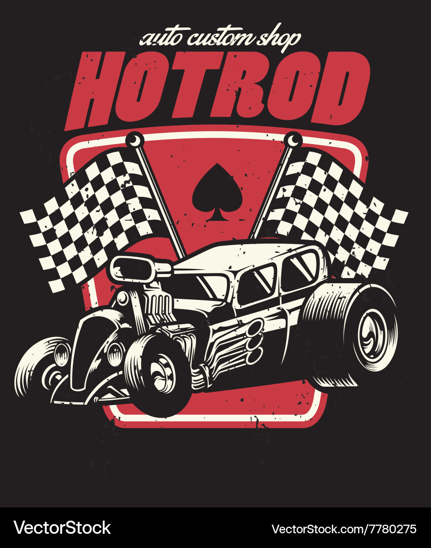 Hot rod auto custom shop badge Royalty Free Vector Image