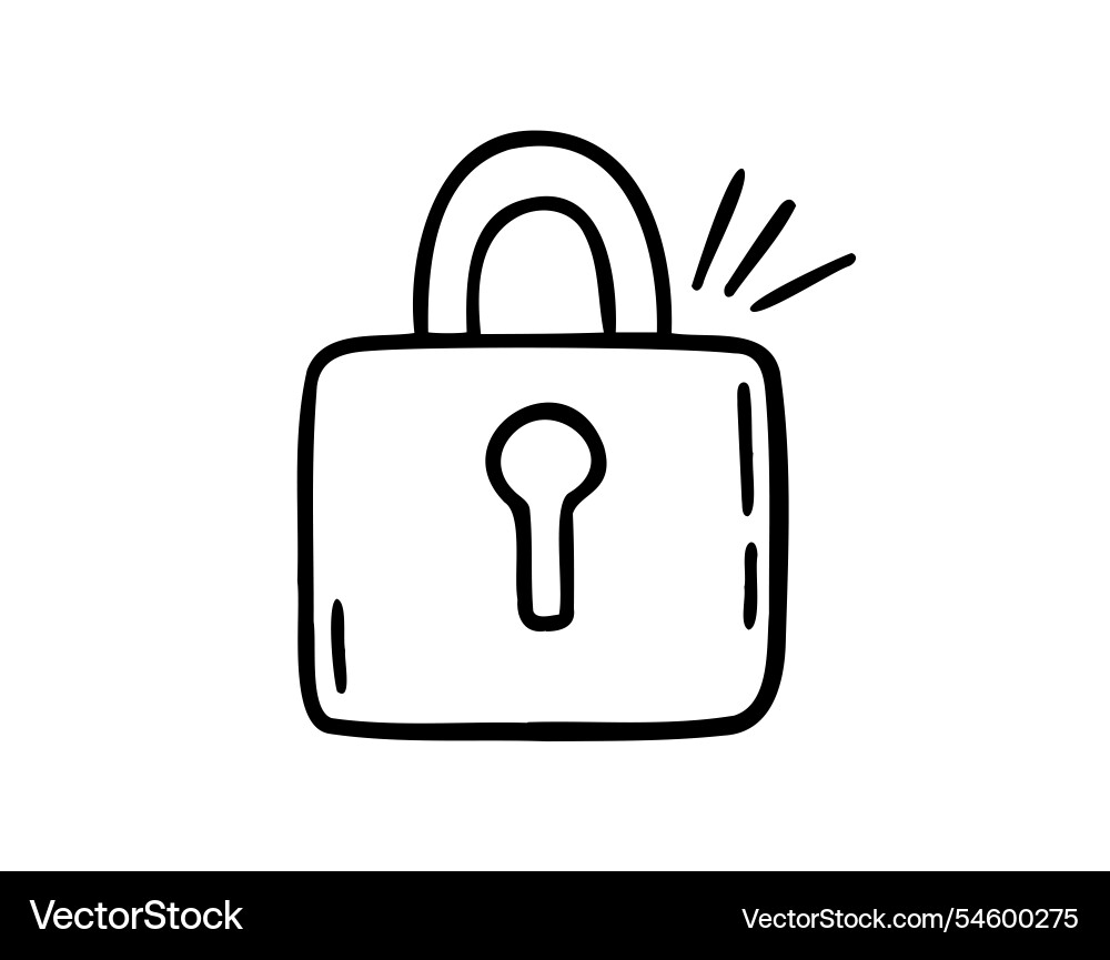 Lock doodle hand drawn icon outline drawing line Vector Image