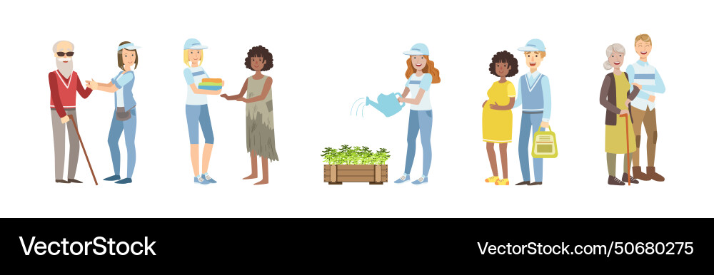 People volunteer character give help and support Vector Image