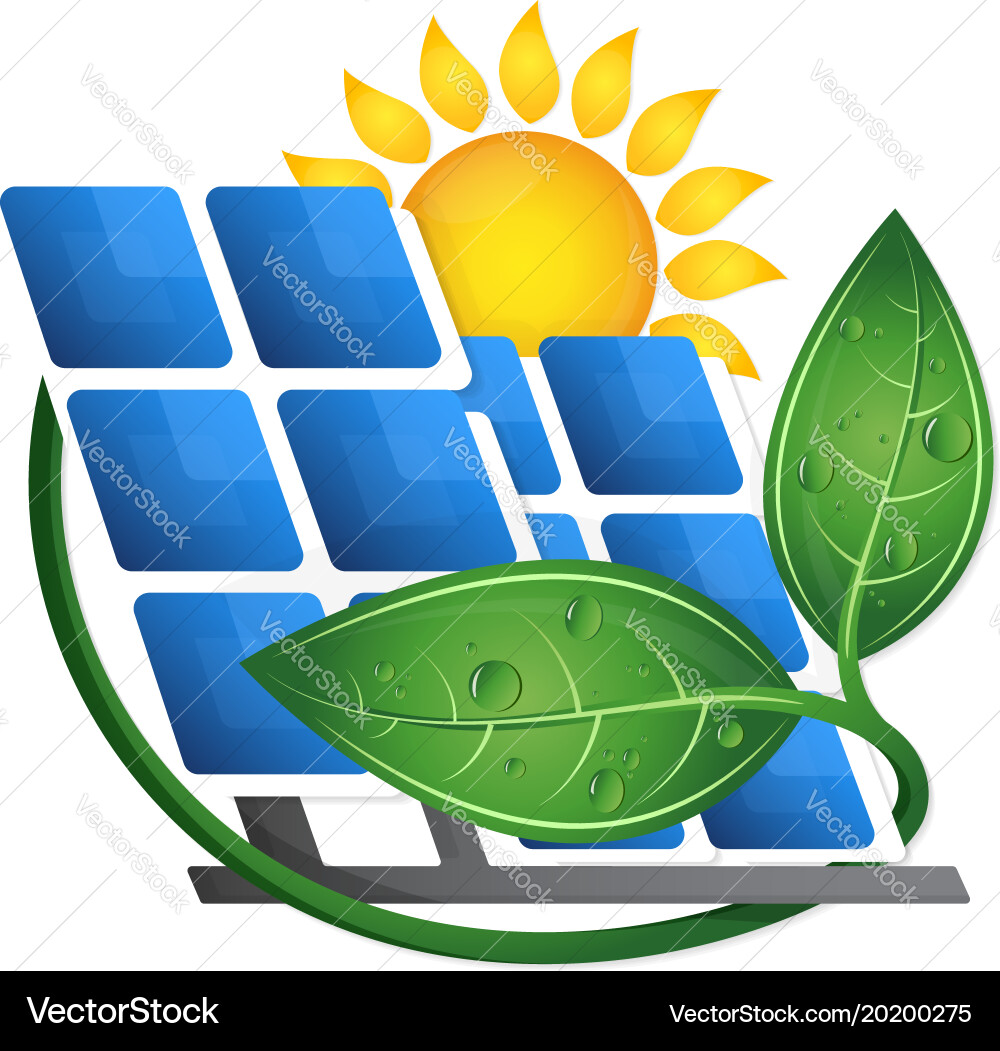 Sun and solar panels eco Royalty Free Vector Image