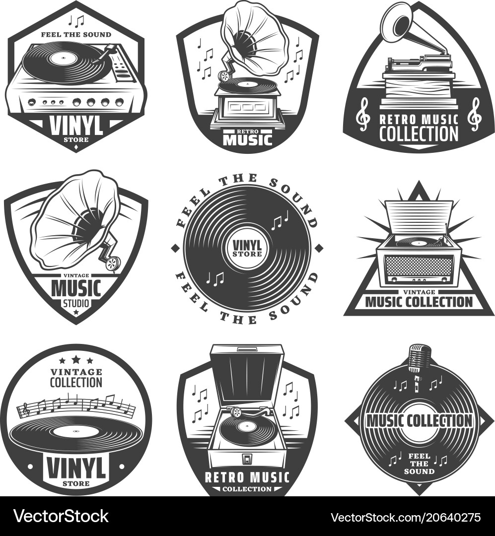 Vintage Gramophone Labels Collection Royalty Free Vector