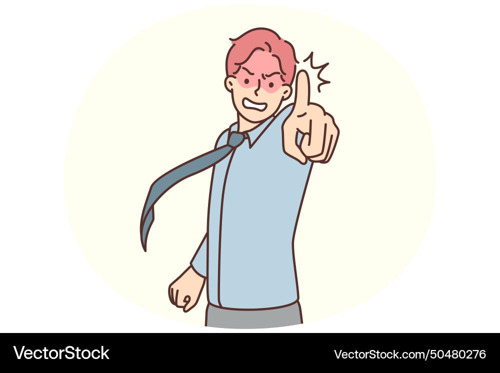 Angry businessman pointing finger at screen while Vector Image