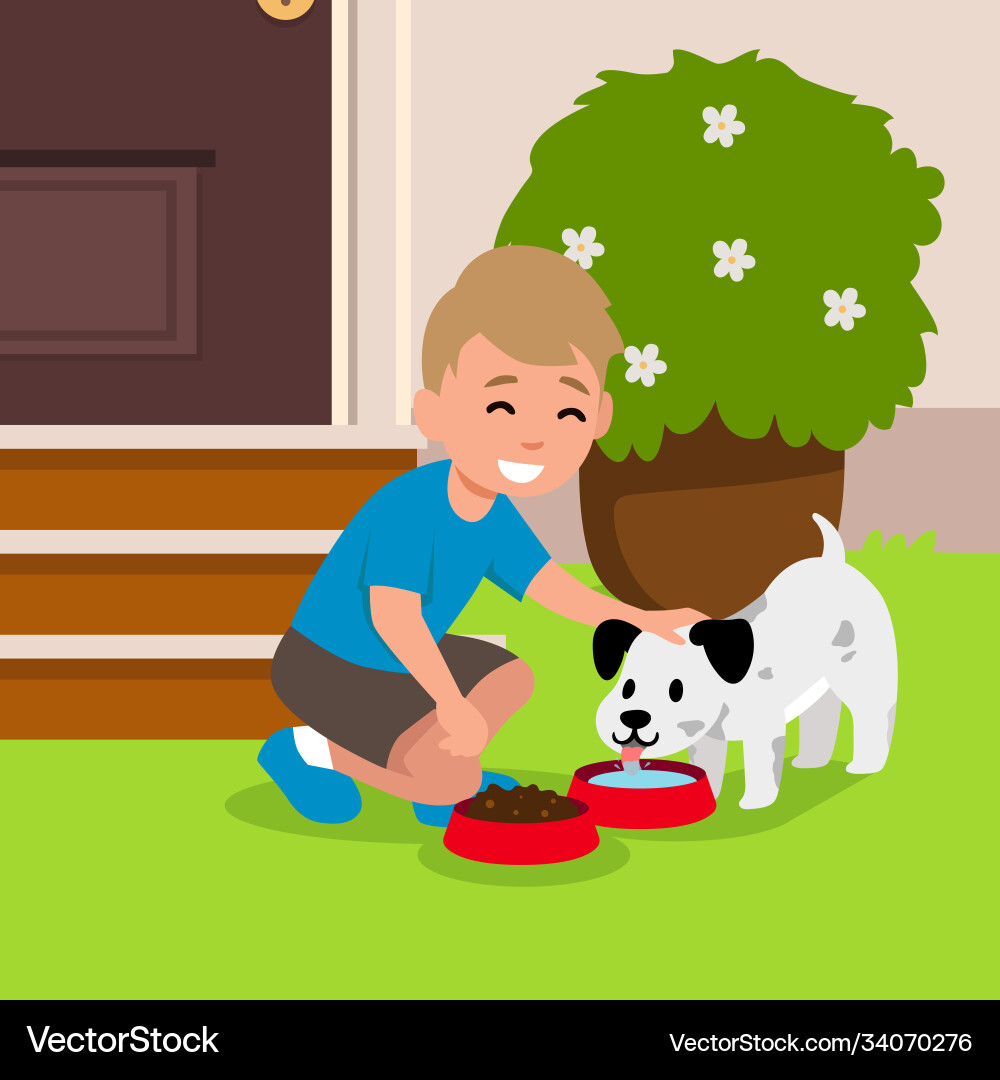 Boy Feeding Dog Royalty Free Vector Image - VectorStock