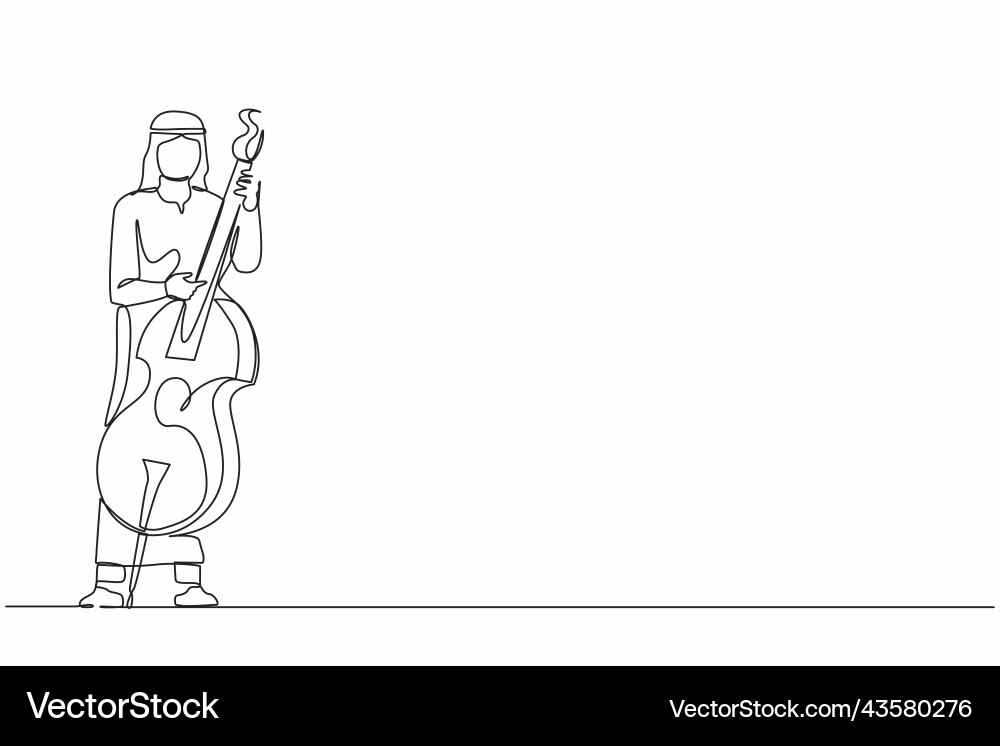 Continuous one line drawing double bass player Vector Image