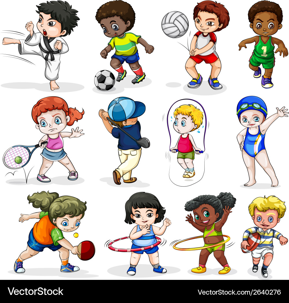 Kids engaging in different sports activities Vector Image Kids engaging in different sports activities Vector Image