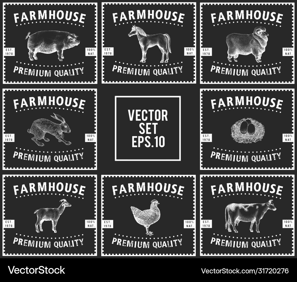 Labels with farm animals vintage set templates Vector Image
