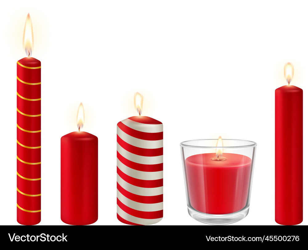 Realistic red candles isolated set wax candle Vector Image