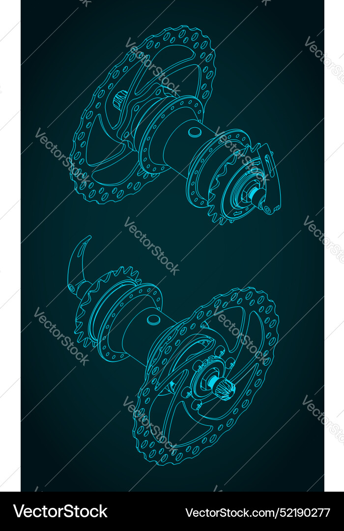 Bicycle rear hub isometric technical drawings Vector Image