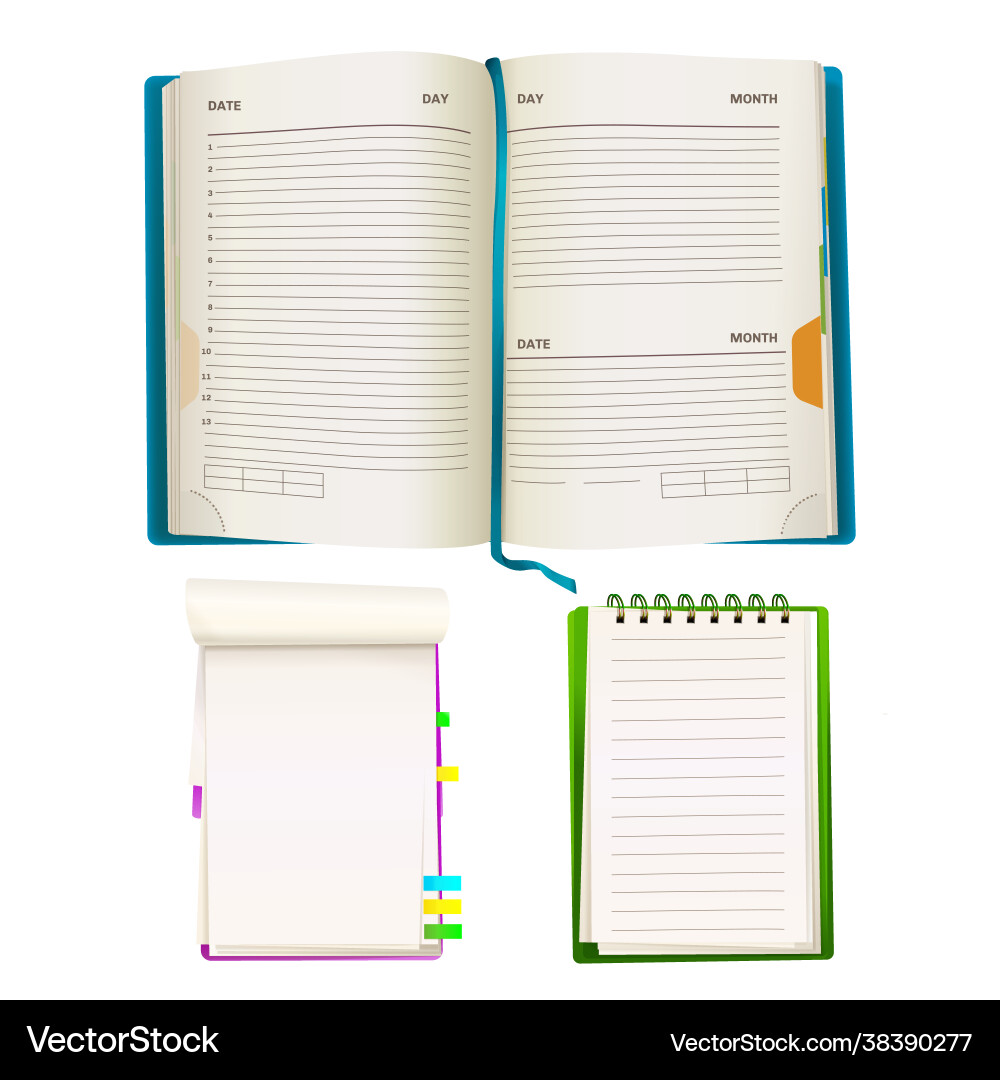 Cartoon notepad and notebooks set Royalty Free Vector Image