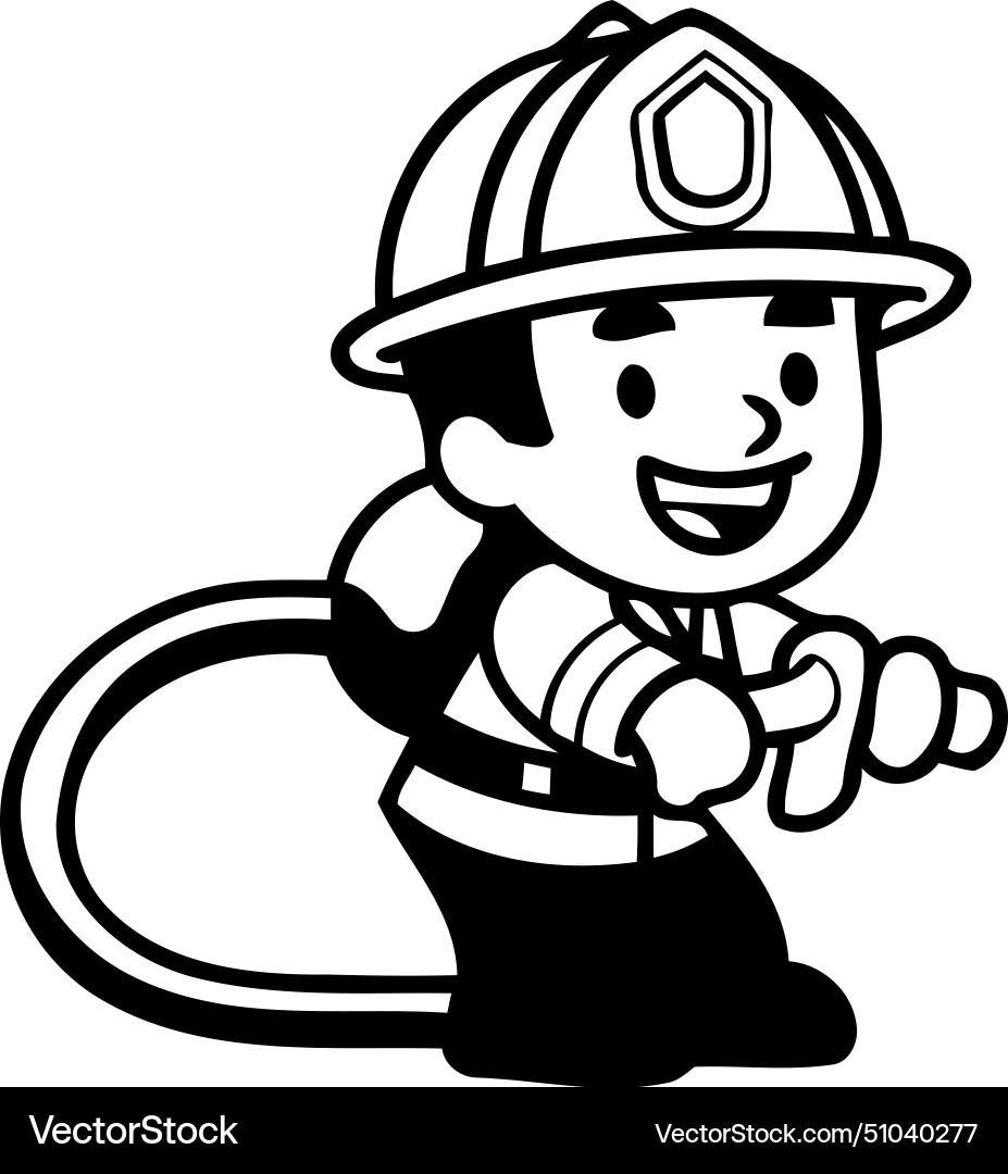 Firefighter with fire hose cartoon character Vector Image