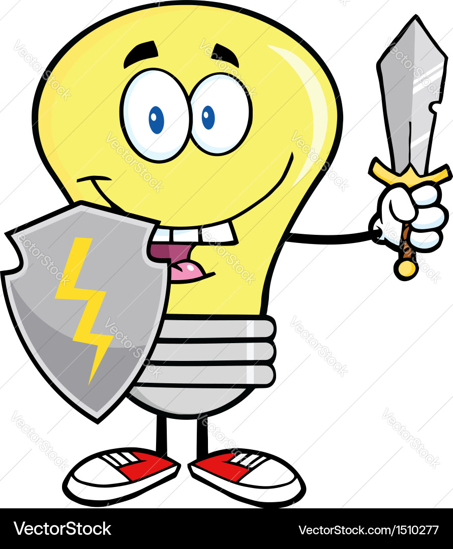 Light bulb with sword and shield Royalty Free Vector Image