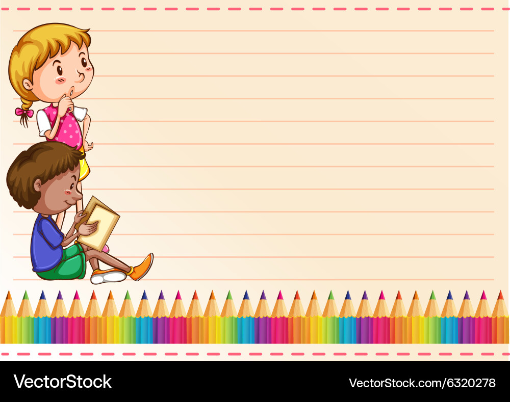 Border design with children and colorpencils Vector Image