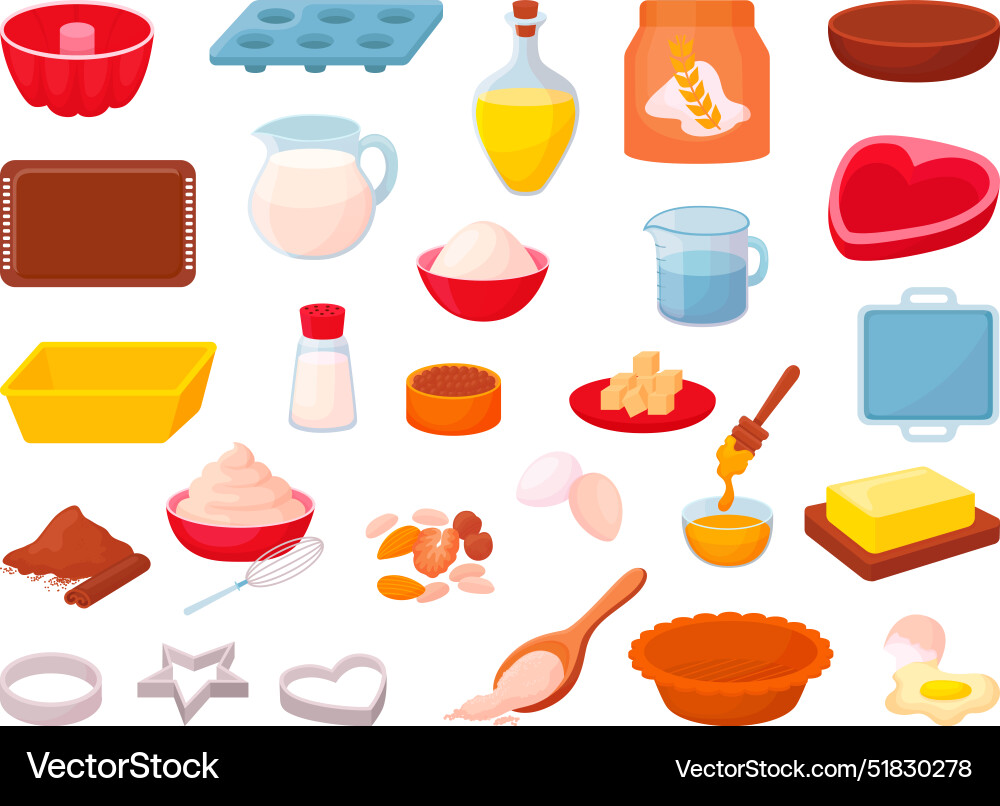 Cooking tools baking tray and ingredients shapes Vector Image