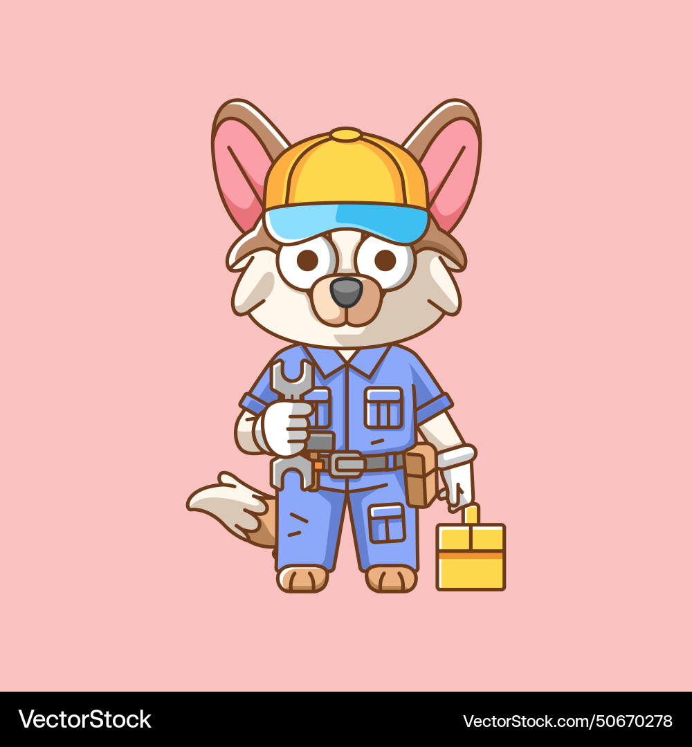 Cute dog mechanic with tool at workshop cartoon Vector Image